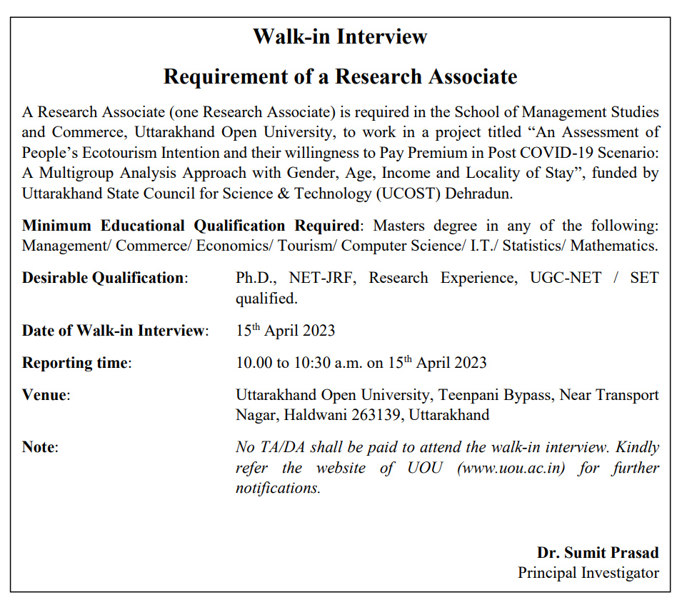 Advertisement for Walk - in Interview for Engagement as Research ...