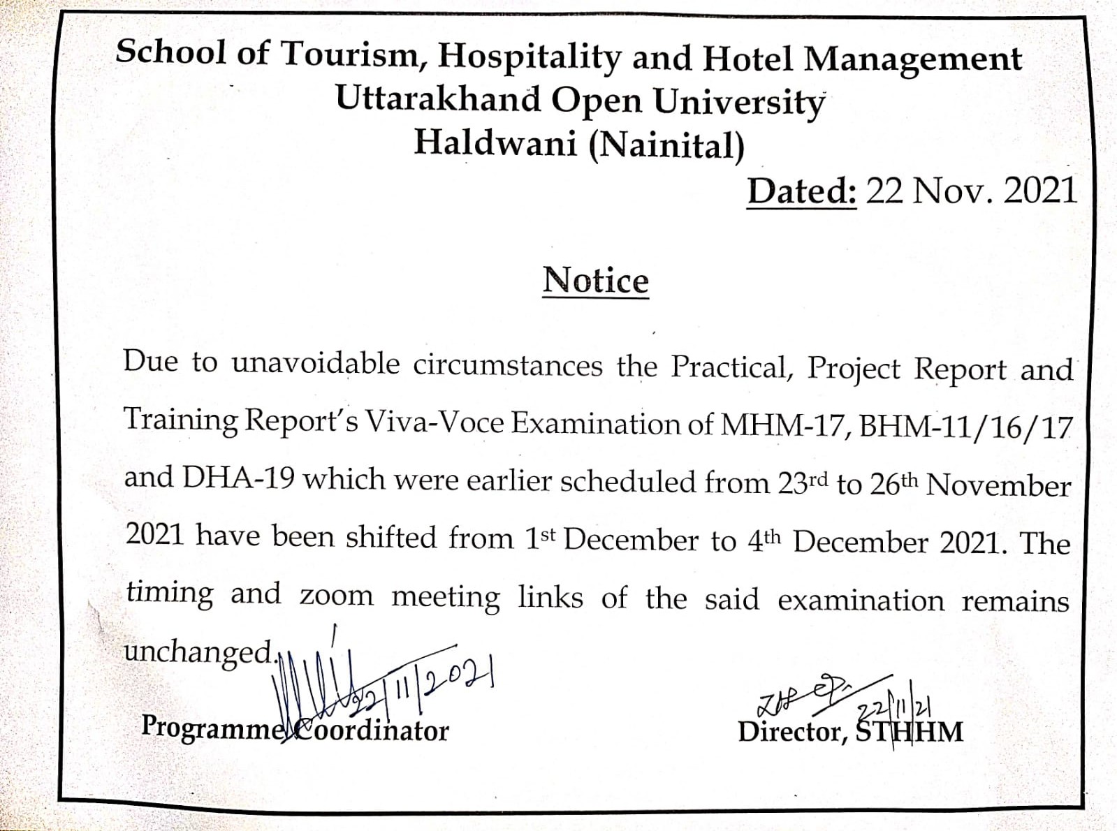 Notice Rescheduling Of The Practical And Viva voce Examination Of Notice Rescheduling Of The Practical And Viva voce Examination Of
